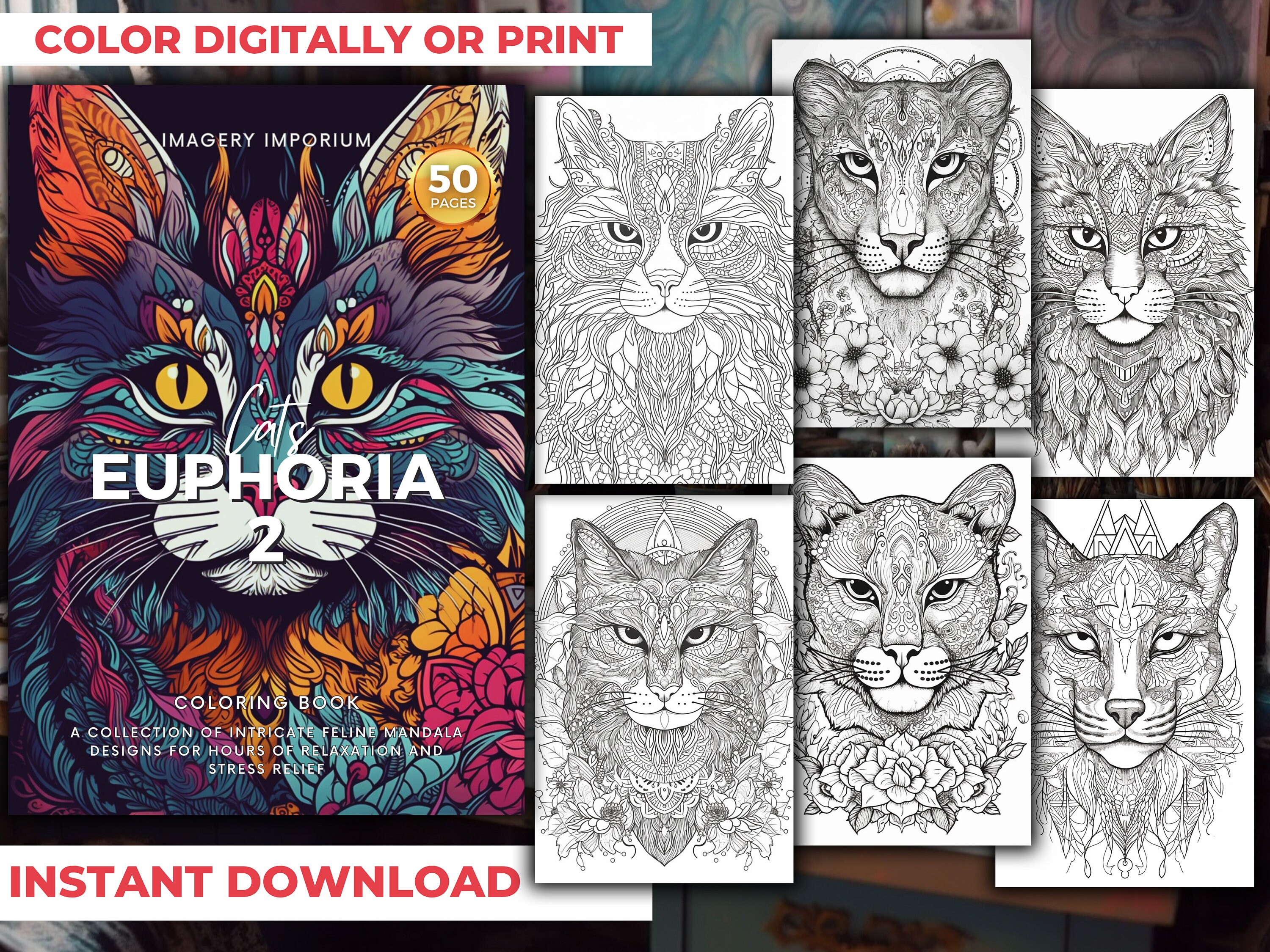 Stress, Anxiety Relief, Cat Coloring Pages With Intricate Mandala ...