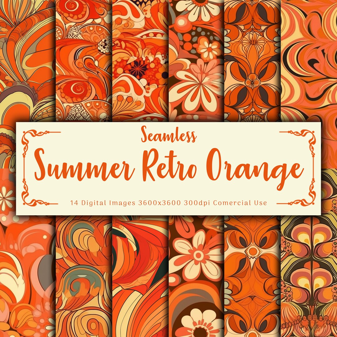 Retro Digital Paper - Summer Orange - 14 Designs - 12x12in - Commercial ...