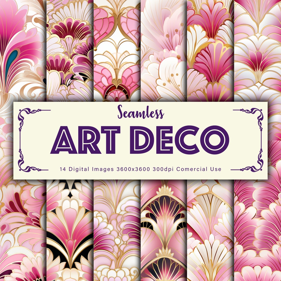 Pink & Gold Art Deco Digital Paper, Seamless Patterns Geometric Designs ...