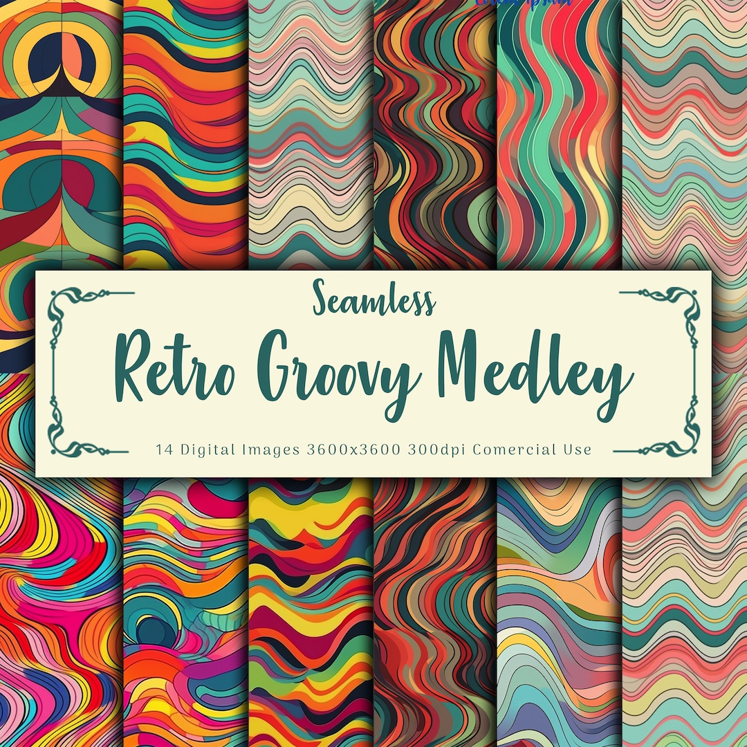 Wavy Retro Digital Paper - 14 Designs - 12x12in - Commercial Use ...