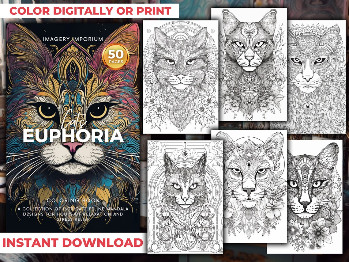 Stress, Anxiety Relief, Cat Coloring Pages With Intricate Mandala ...