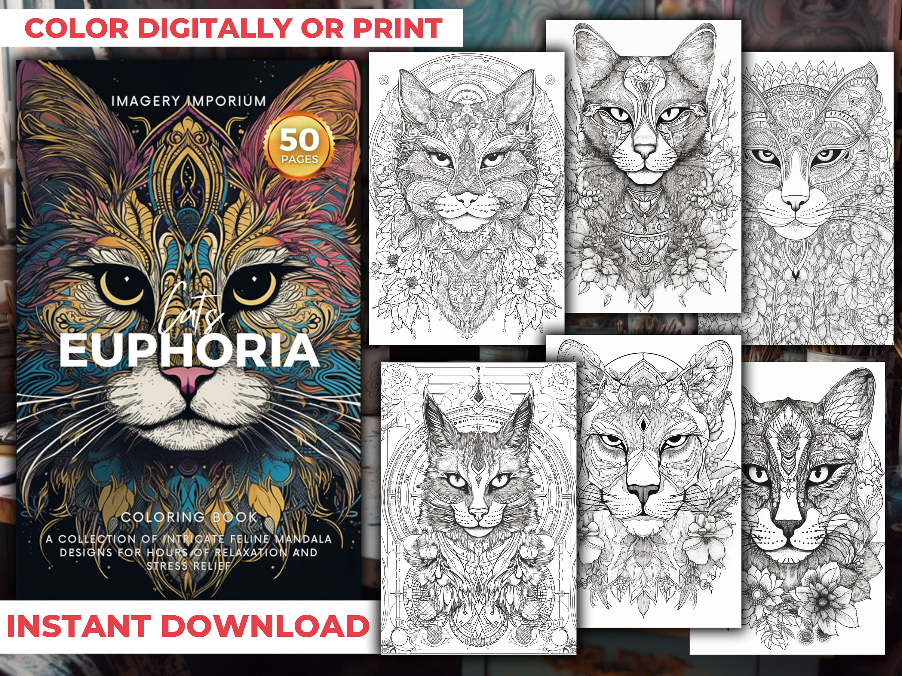 Stress, Anxiety Relief, Cat Coloring Pages With Intricate Mandala ...