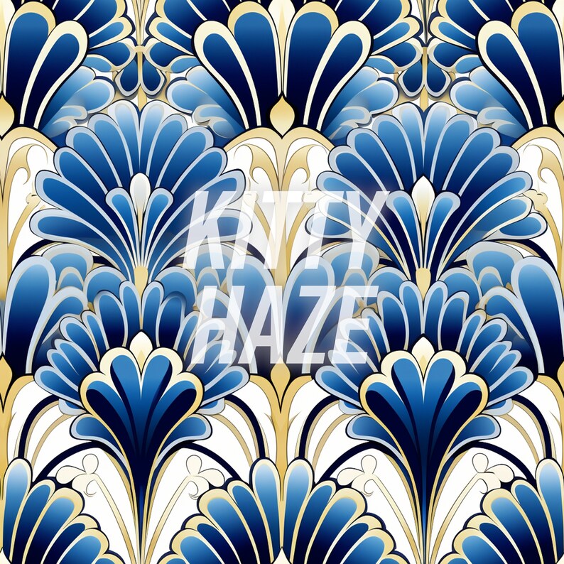 Blue & White Art Deco Digital Paper, Seamless Pattern Geometric Design ...