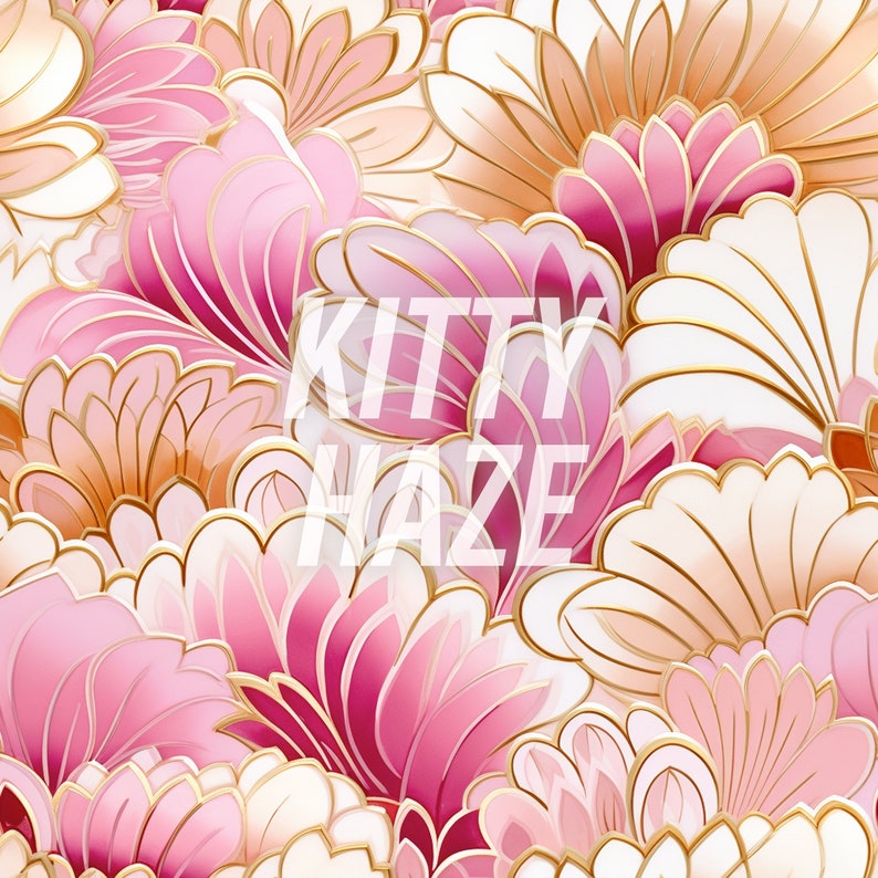 Pink & Gold Art Deco Digital Paper, Seamless Patterns Geometric Designs ...