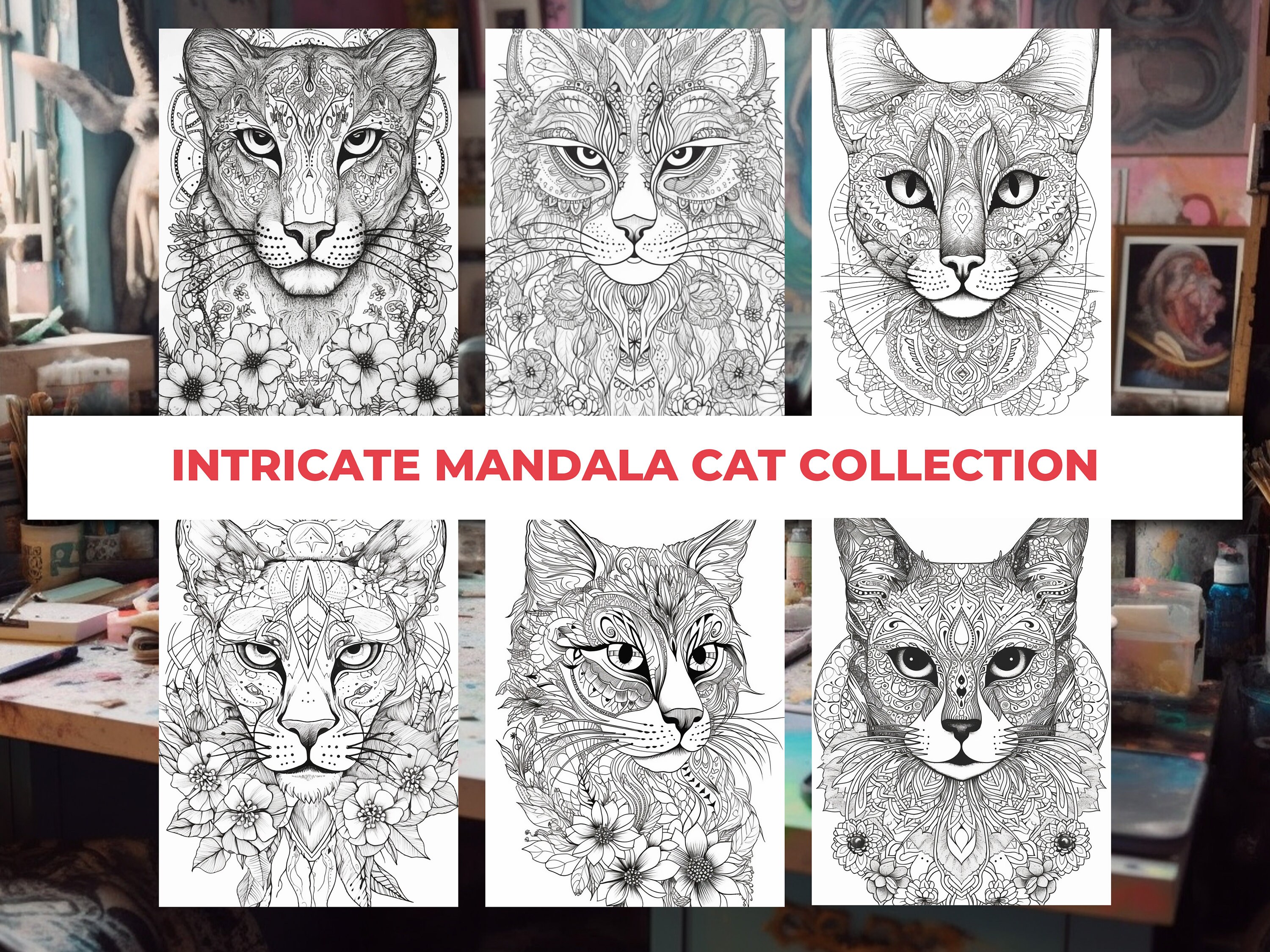 Stress, Anxiety Relief, Cat Coloring Pages With Intricate Mandala ...