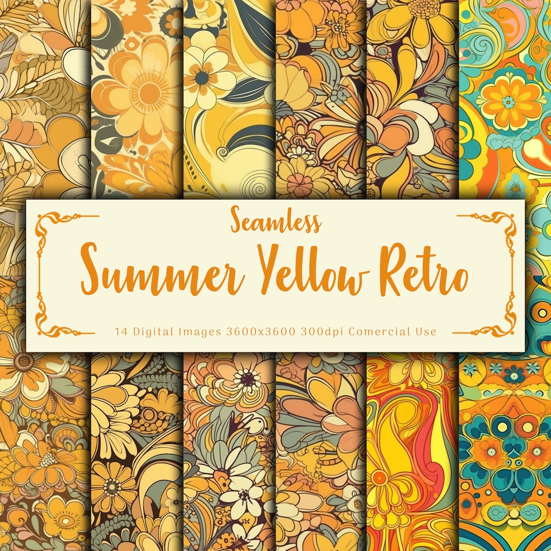 Yellow Retro Digital Paper - 14 Designs - 12x12in - Commercial Use ...