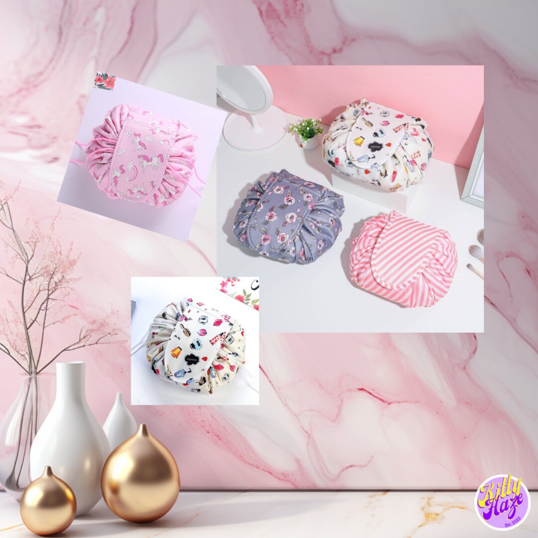 Lazy Cosmetic Bag Drawstring Travel Makeup Bag Pouch Multi - Etsy