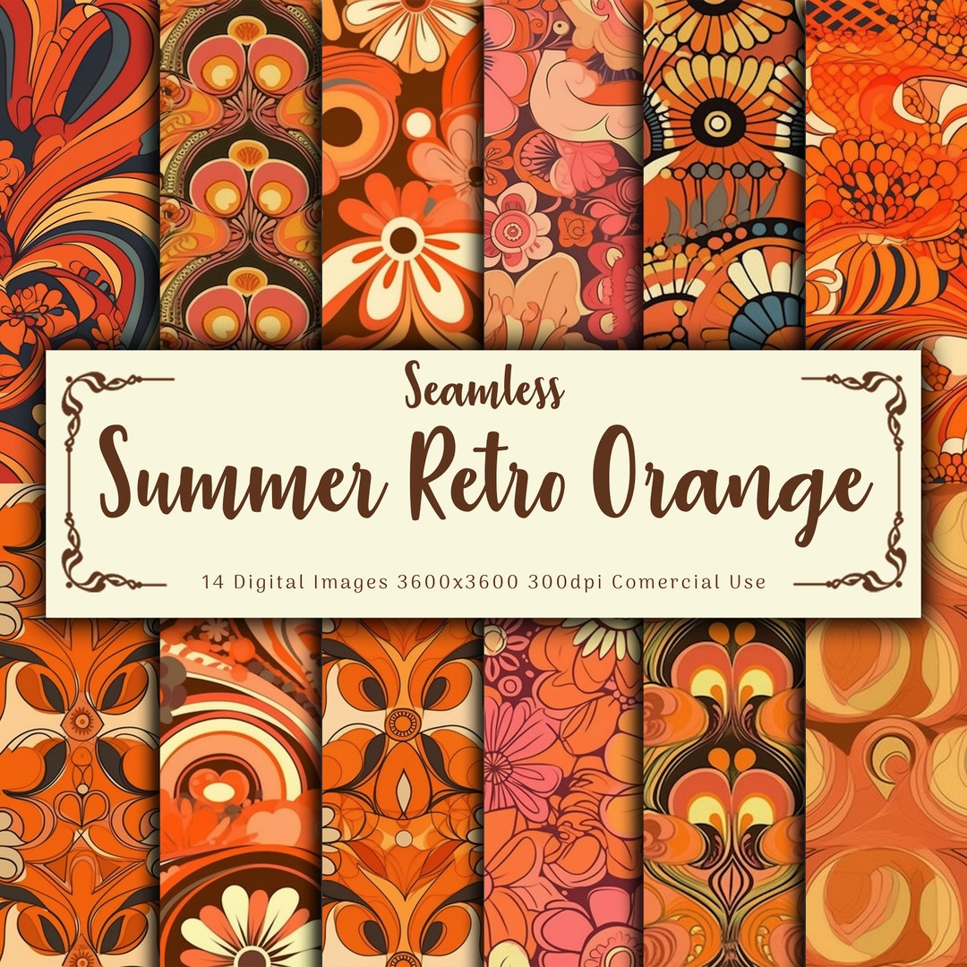 Retro Digital Paper - Summer Orange - 14 Designs - 12x12in - Commercial ...