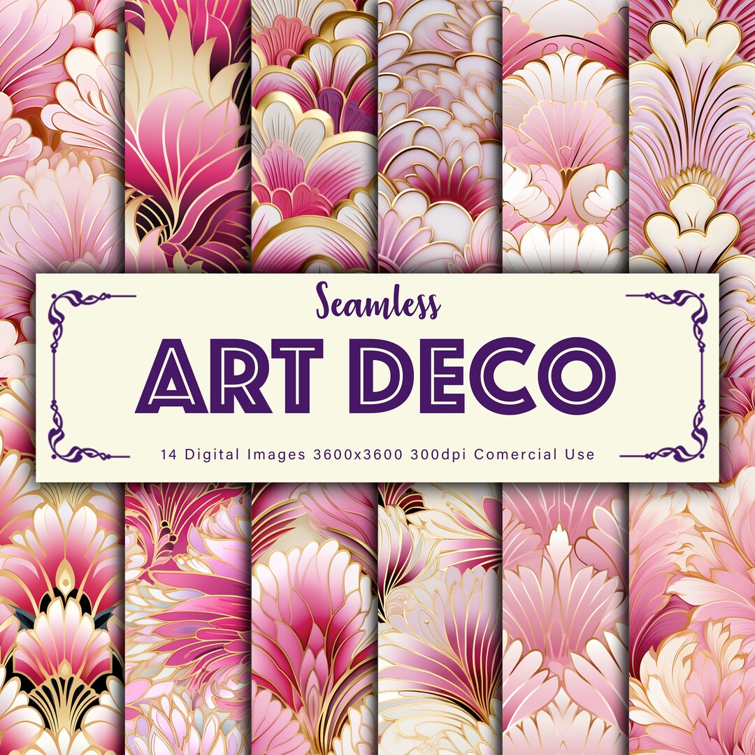 Pink & Gold Art Deco Digital Paper, Seamless Patterns Geometric Designs ...