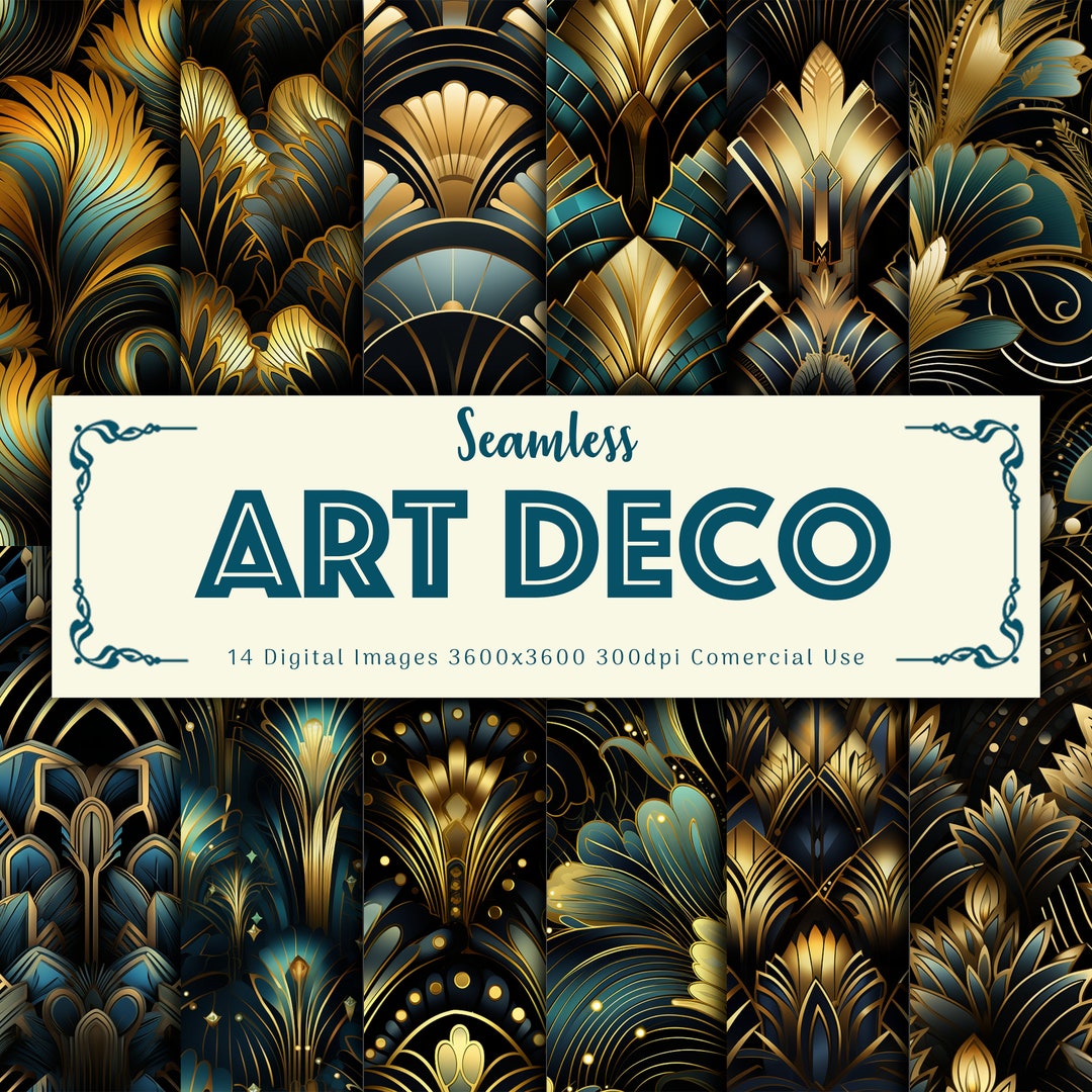Black & Gold Art Deco Digital Paper, Seamless Patterns Geometric ...