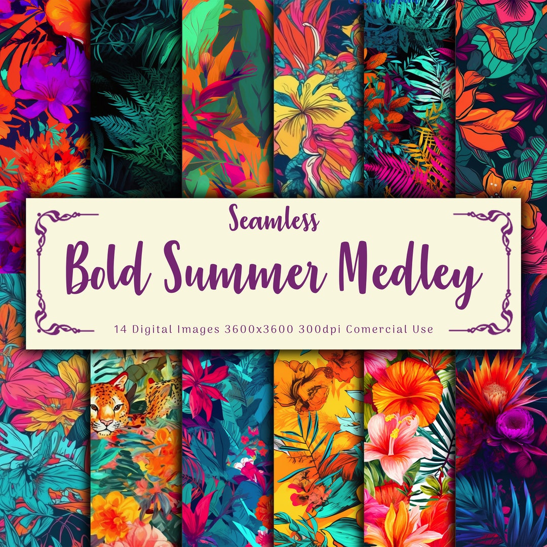 Seamless Digital Paper Summer Floral Medley Bold Colors Bright Flower ...