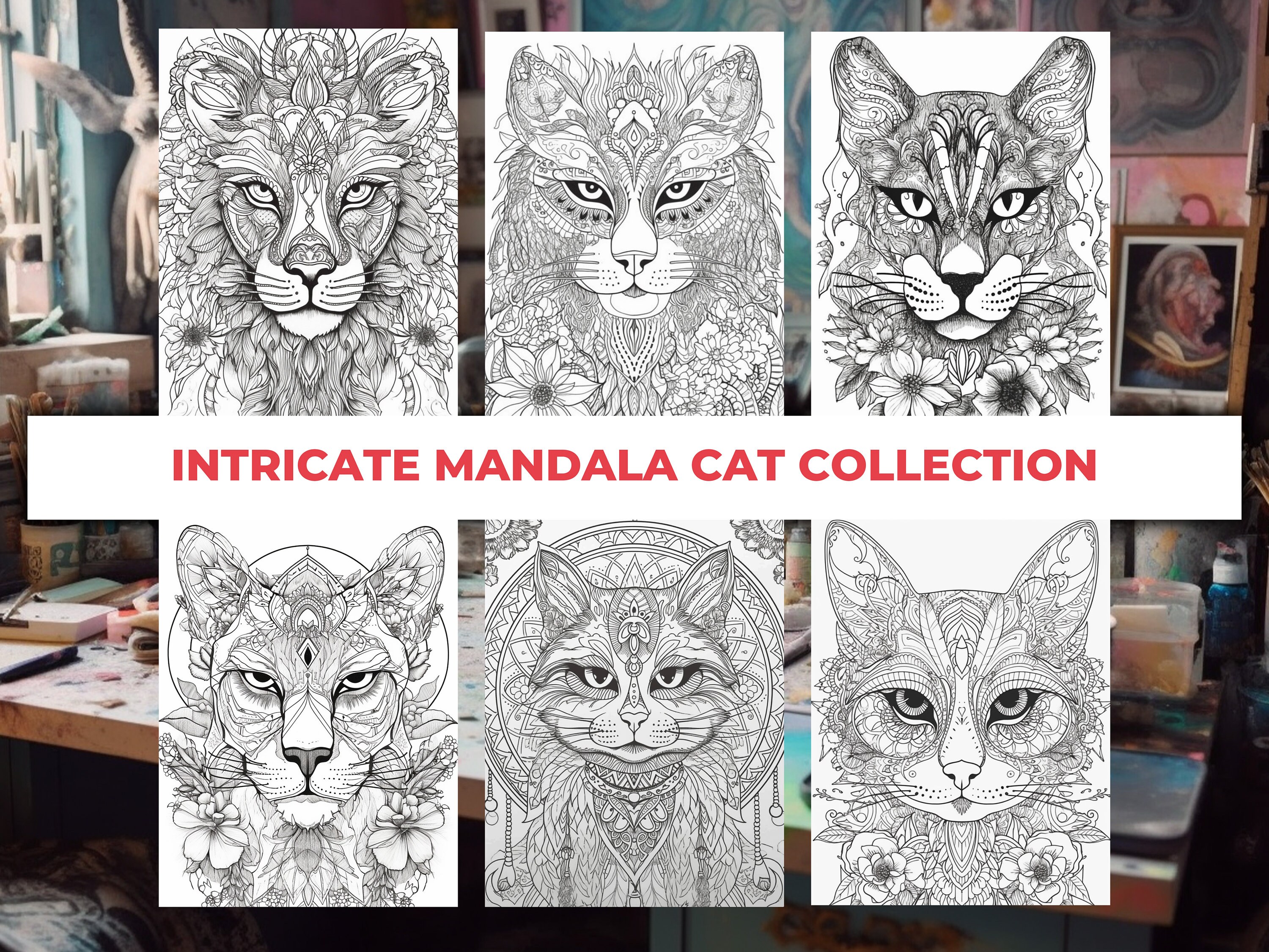 Stress, Anxiety Relief, Cat Coloring Pages With Intricate Mandala ...