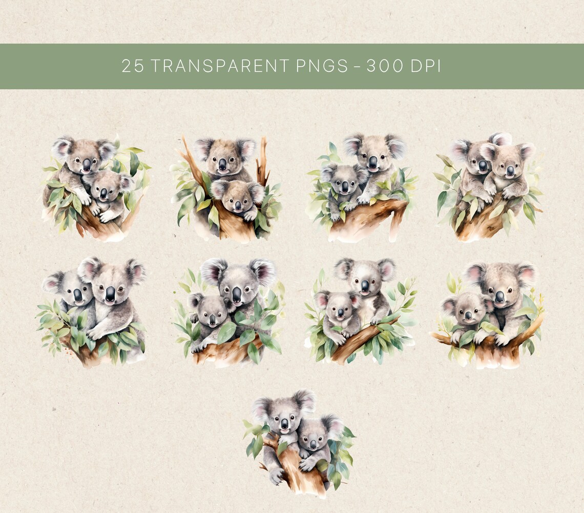 Koala Clipart Watercolor Clipart Koalas Australian Clipart Baby Koala ...