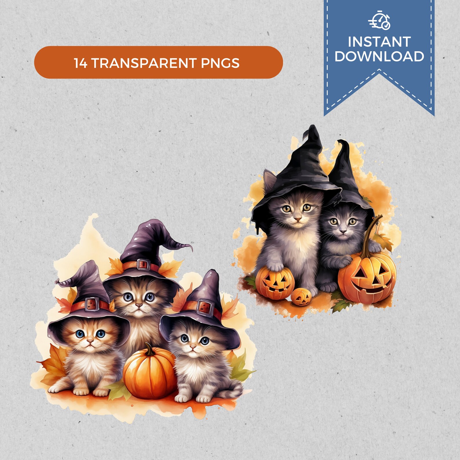 Halloween Cat Clipart Kittens PNG Halloween Watercolor Clipart - Etsy