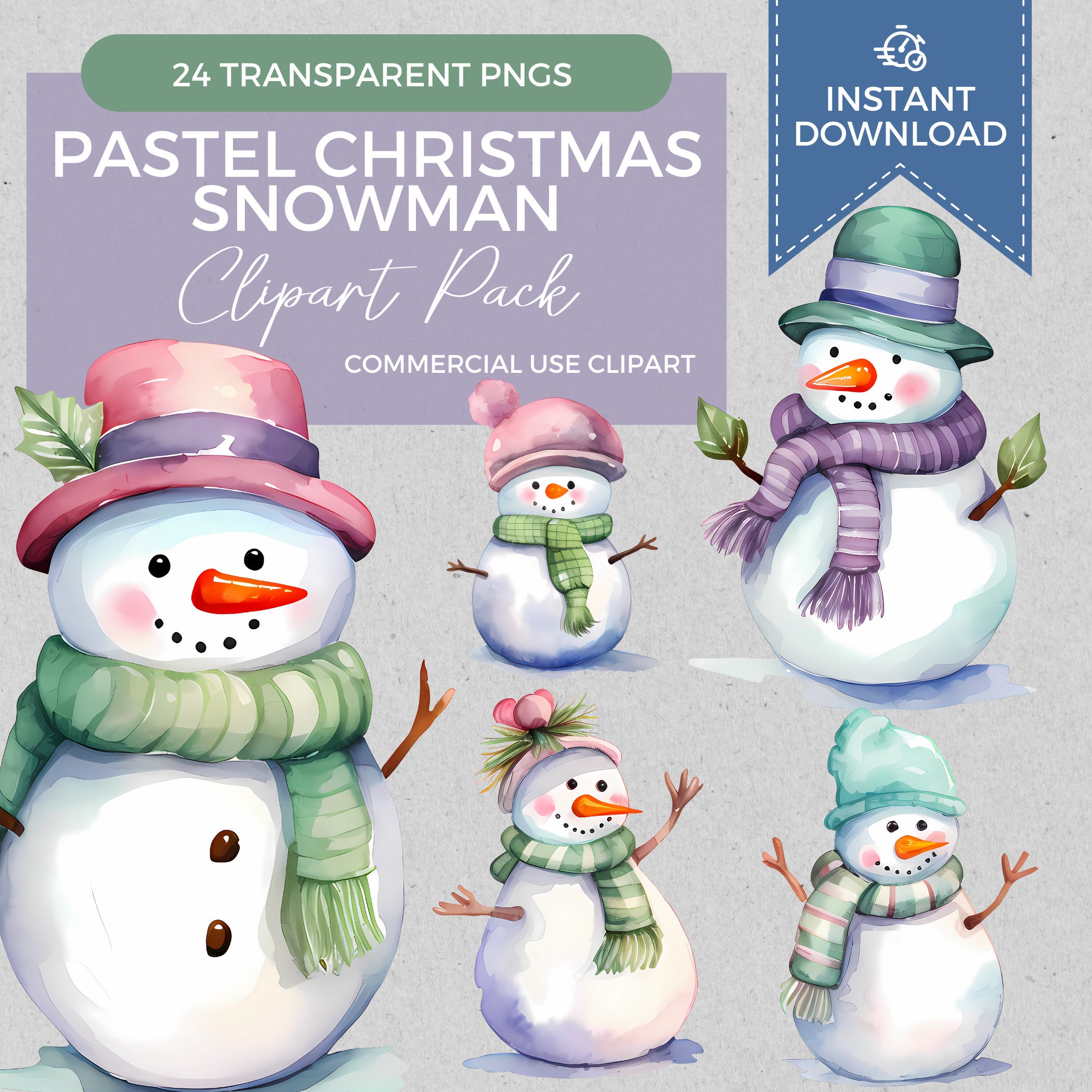 Snowman Clipart Snowman PNG Clipart Christmas Pastel Clipart - Etsy