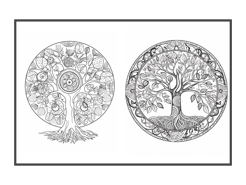 Mandala Tree Adult Coloring Page Bundle Healing Mandala Tree - Etsy