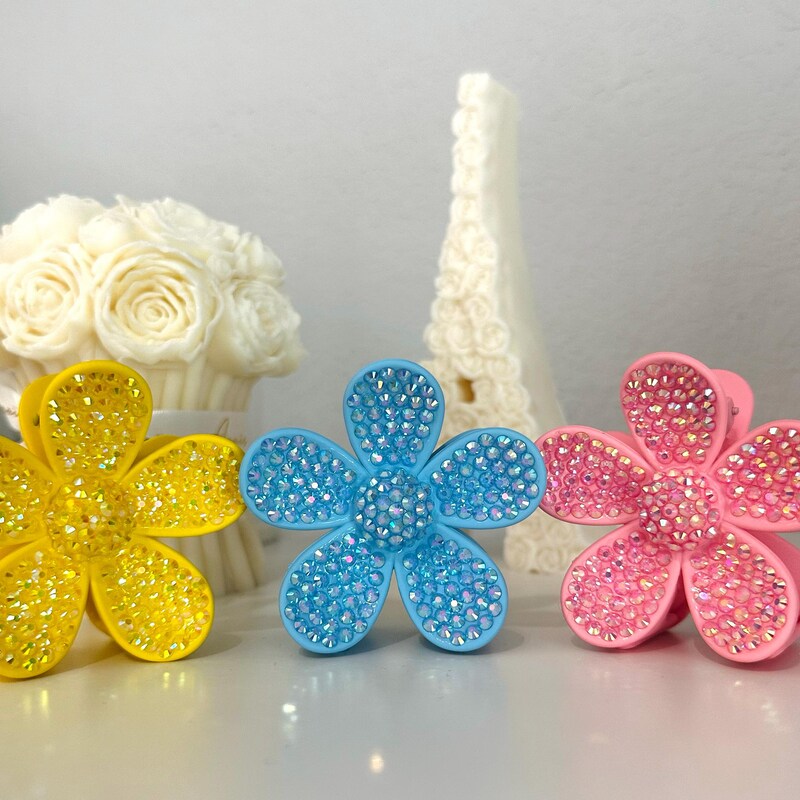 Bedazzled Flower Clips - Etsy