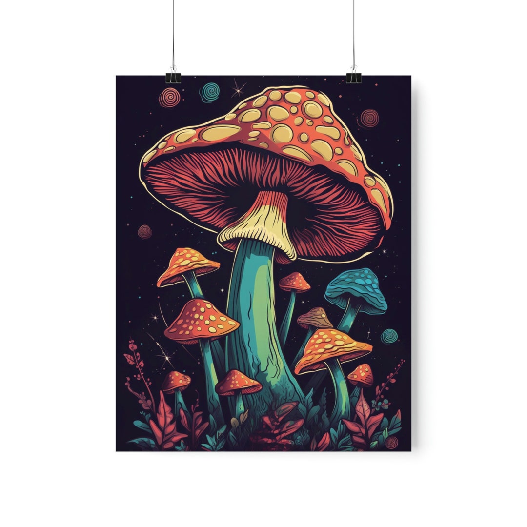 Colorful Mushroom Poster - Etsy