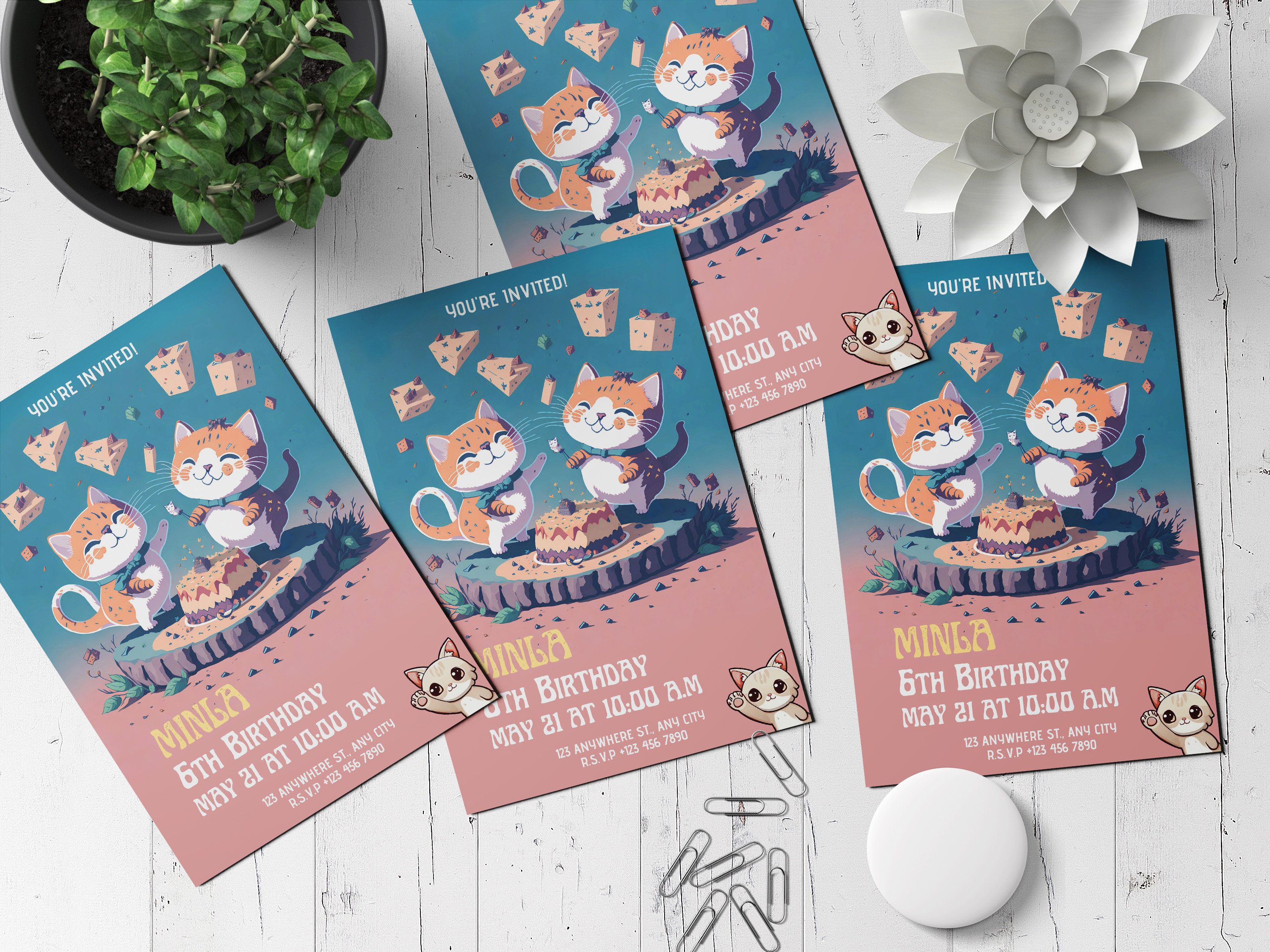 Cute Cats Birthday Invitation Card Birthday Invitation Card - Etsy