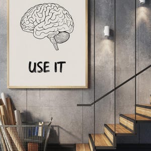 Brain Use It Printable Poster, Digital Art Brain Illustration for Home ...