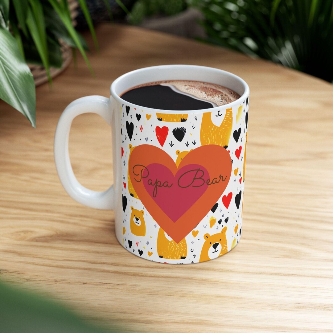 Papa Bear Ceramic Mug, Cartoon Heart, Father's Day Gift - Etsy