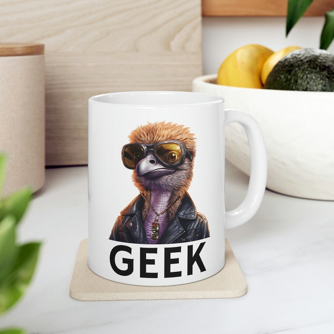 Geek-coded Ostrich: Cyberpunk Mug for Tech Wizards, Ceramic White Mug ...