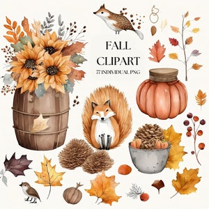 Watercolor Fall Clipart Fall Clipart Autumn Clipart Pumpkin Squirrel ...
