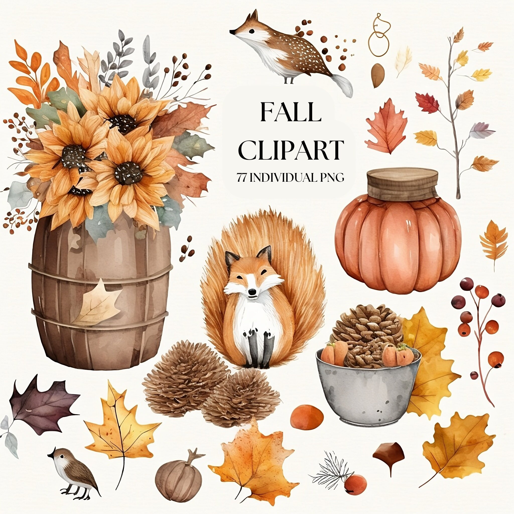 Watercolor Fall Clipart Fall Clipart Autumn Clipart Pumpkin Squirrel ...