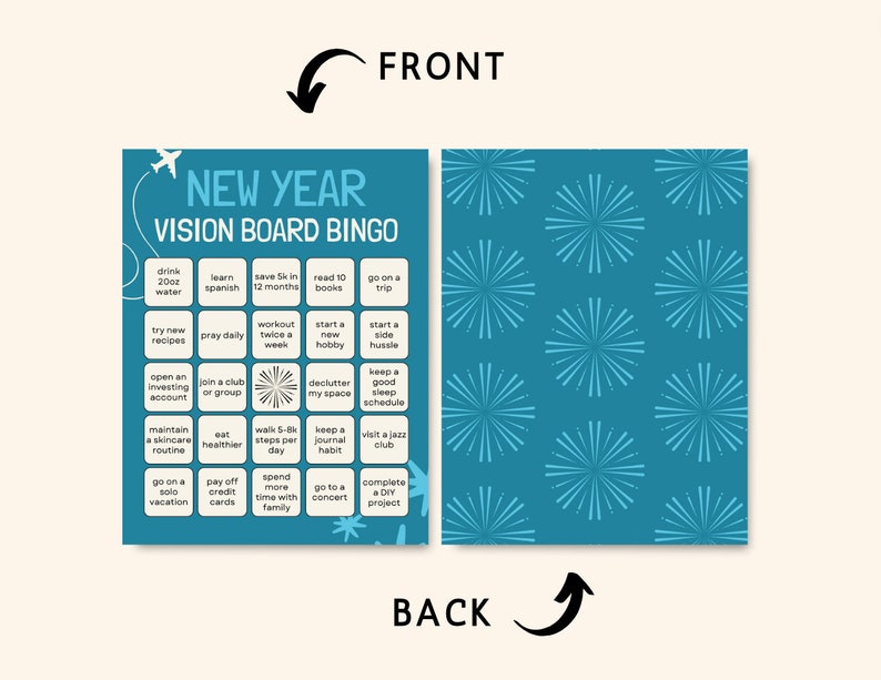 Vision Board Bingo Template | Edit Yourself Resolutions Check off | New ...