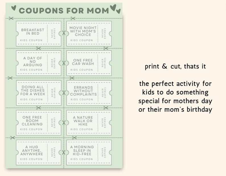 Mom Birthday Coupon | Birthday Coupon Book Template | Kids Mothers Day ...