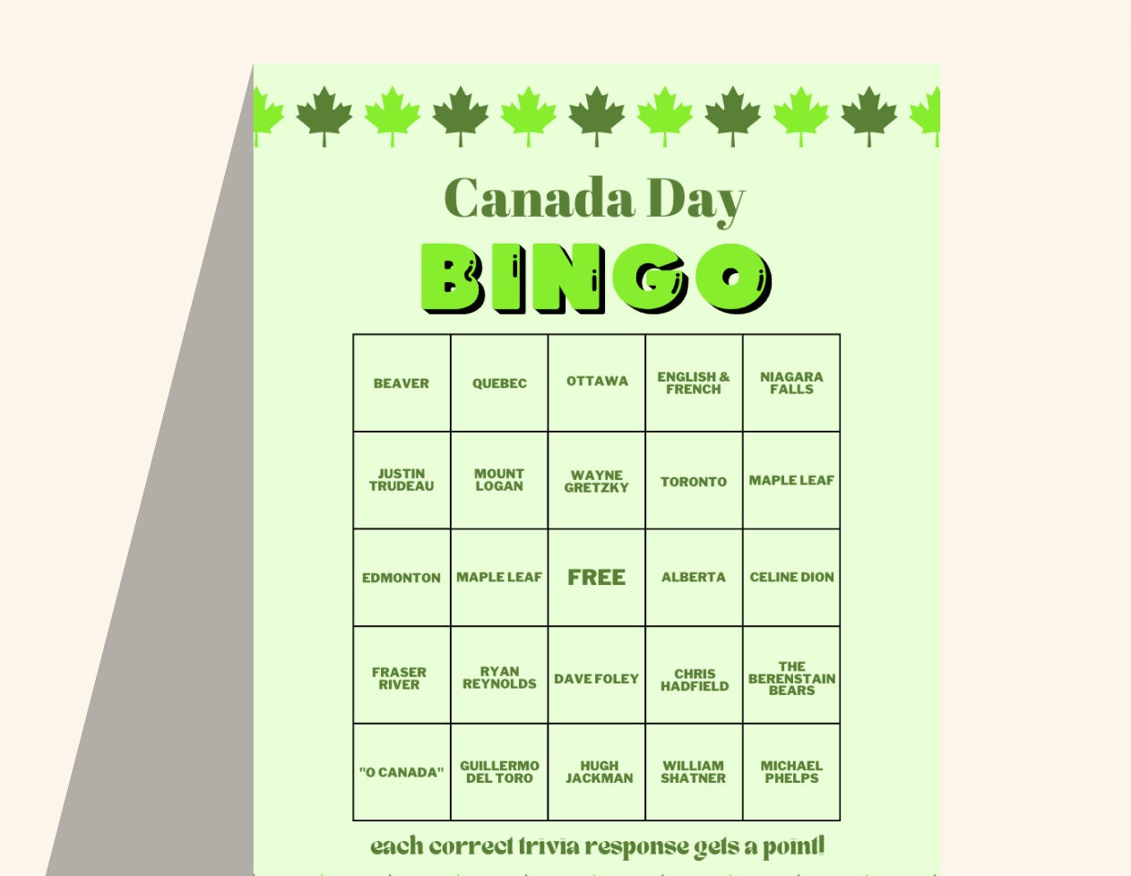5 Styles Trivia Bingo for Canada Day | Party Game for July 1st ...