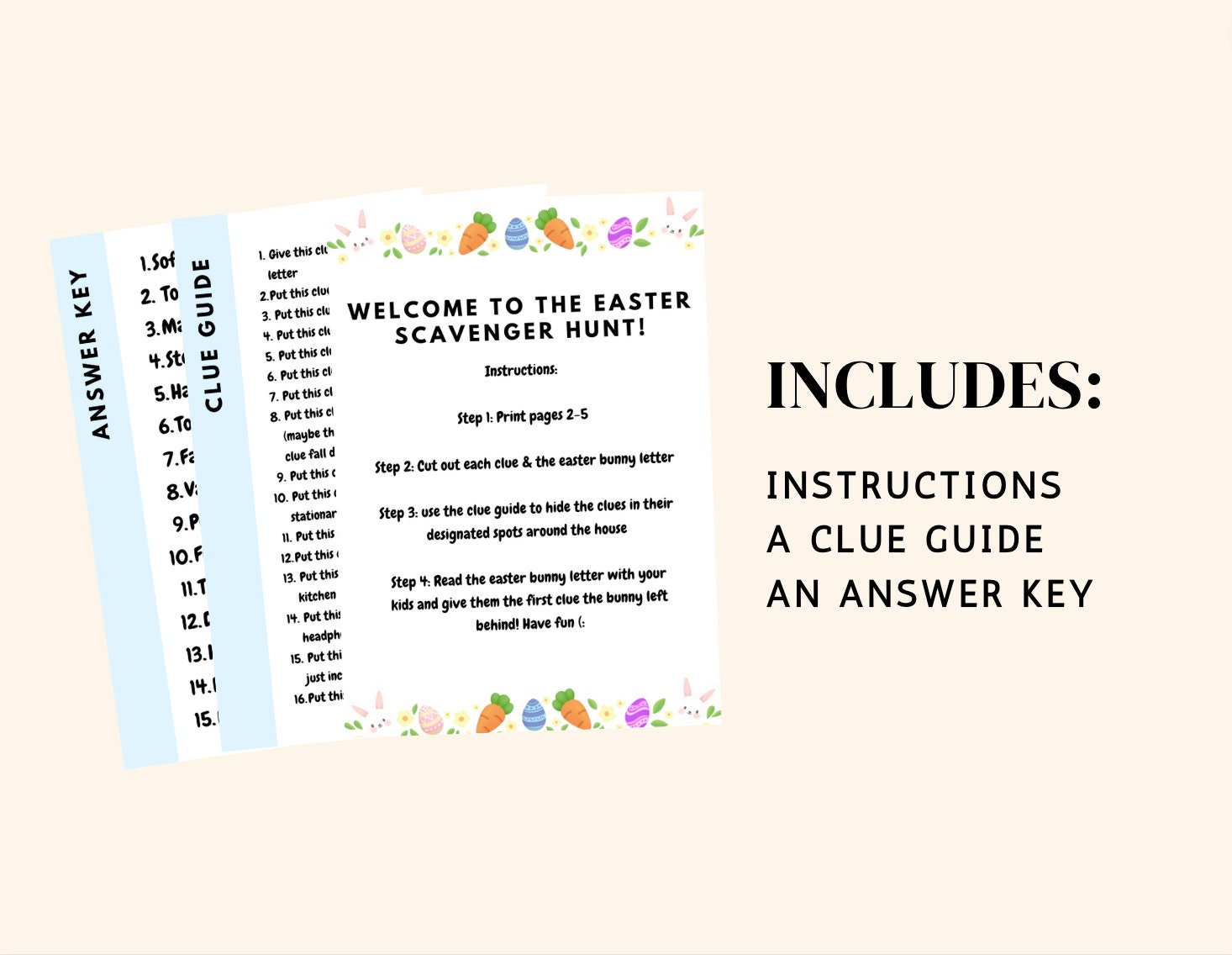 Bunny Theme Easter Scavenger Hunt | Indoor Kids Scavenger Hunt | Easter ...