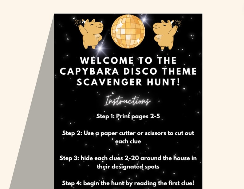 Capybara Birthday Scavenger Hunt Kids Glow Birthday Activity Theme ...