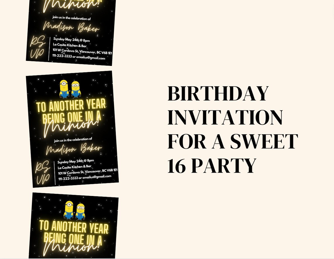 Glow Minion Party Birthday Invitation | Glowing BDAY Invitation | Glow ...