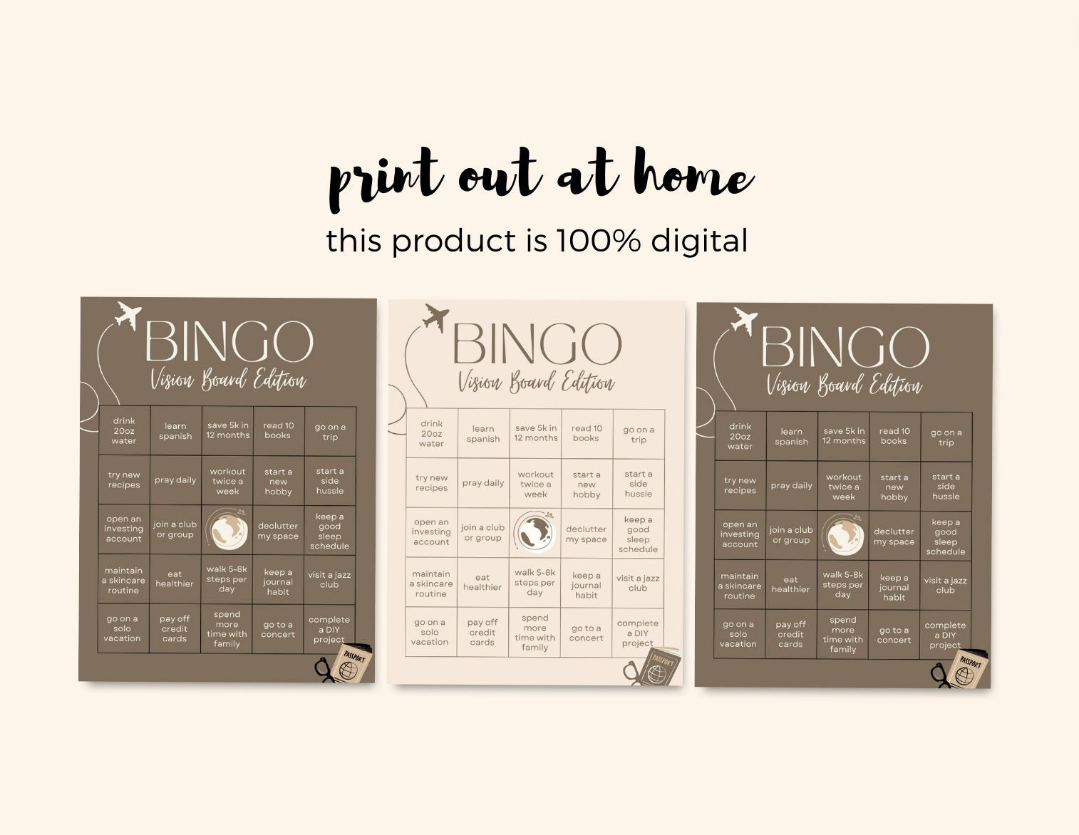 Vision Board Bingo Template | Edit Yourself Resolutions Check off | New ...
