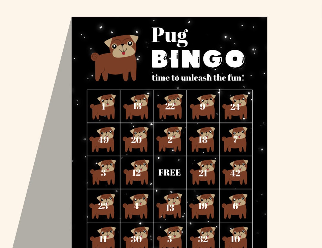 Pug Birthday Bingo | Kids Birthday Activity Bingo Game | Pug Puppy ...
