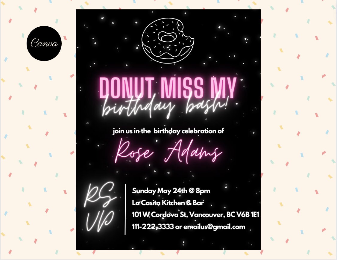 Glow Donut Pun Party Birthday Invitation Glowing BDAY Invitation Glow ...