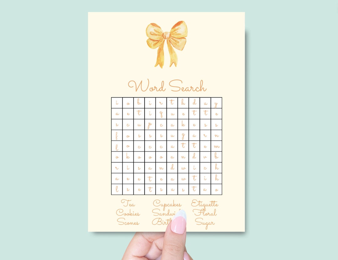 Coquette Word Search Activity | Gold Party Games | Elegant Bow Theme ...