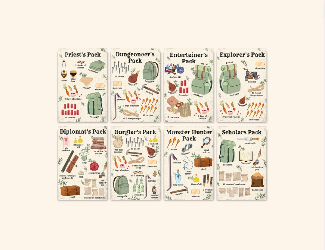 DND Equipment Packs | Set of Printed Visual Aid Media | PDF Player ...