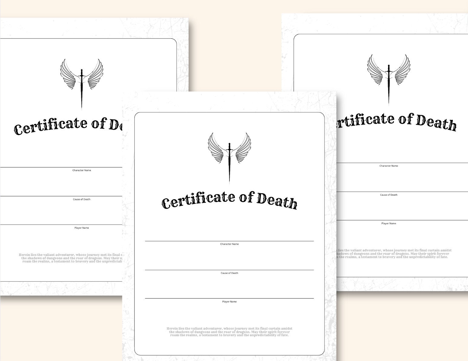 Dnd Death Certificate Sheets Gamer Gift Idea Set of Storyline Enhancer ...