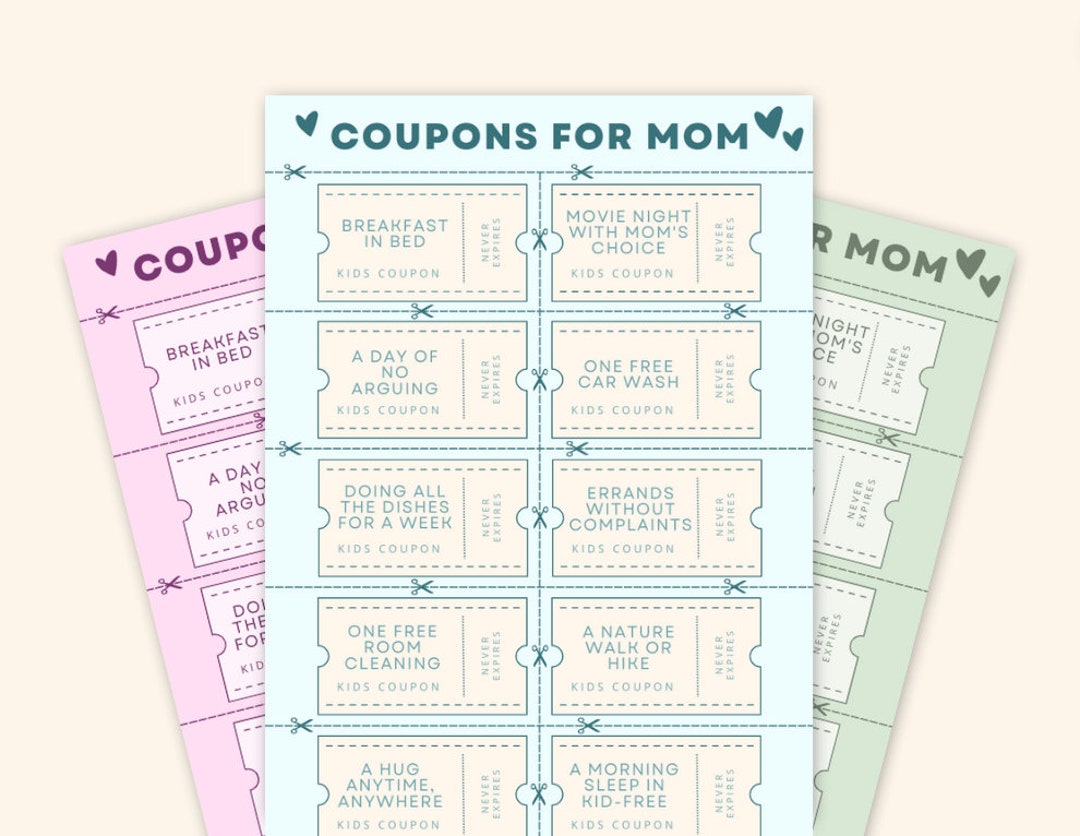 Mom Birthday Coupon | Birthday Coupon Book Template | Kids Mothers Day ...