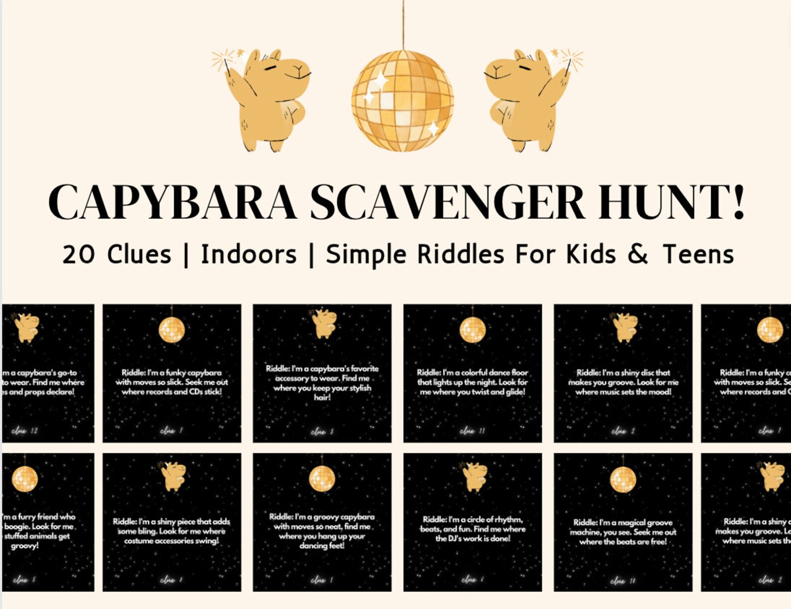 Capybara Birthday Scavenger Hunt | Kids Glow Birthday Activity | Theme ...