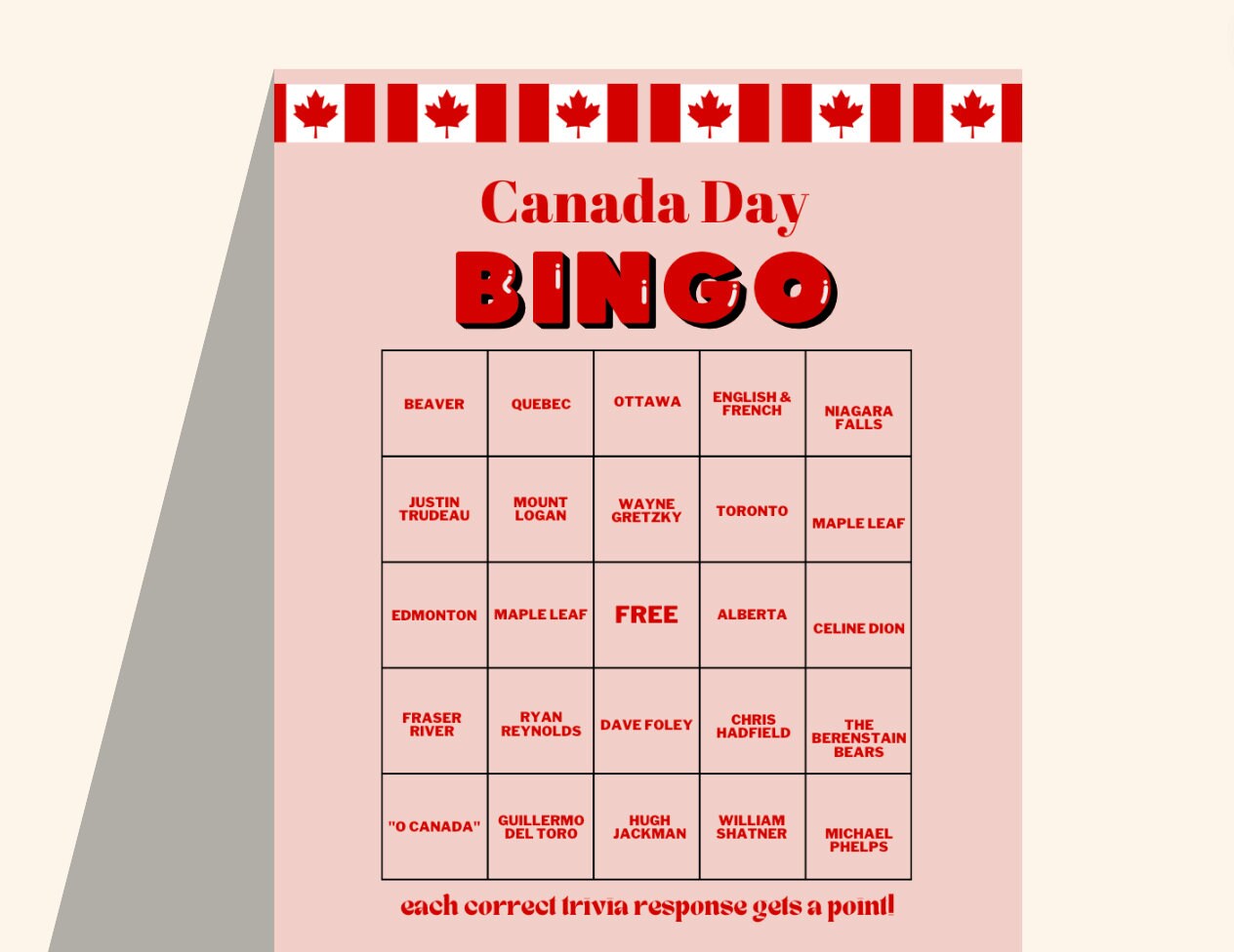 5 Styles Trivia Bingo for Canada Day | Party Game for July 1st ...