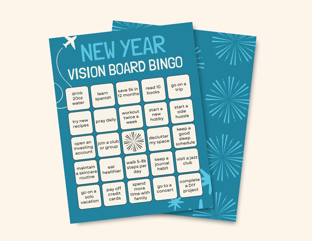 Vision Board Bingo Template | Edit Yourself Resolutions Check off | New ...