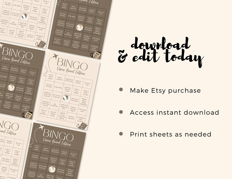 Vision Board Bingo Template | Edit Yourself Resolutions Check off | New ...