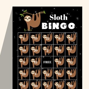 Sloth Birthday Bingo Kids Glow Birthday Activity Bingo Game Sloth ...