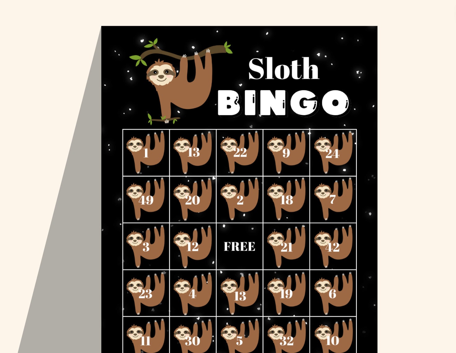 Sloth Birthday Bingo Kids Glow Birthday Activity Bingo Game Sloth ...