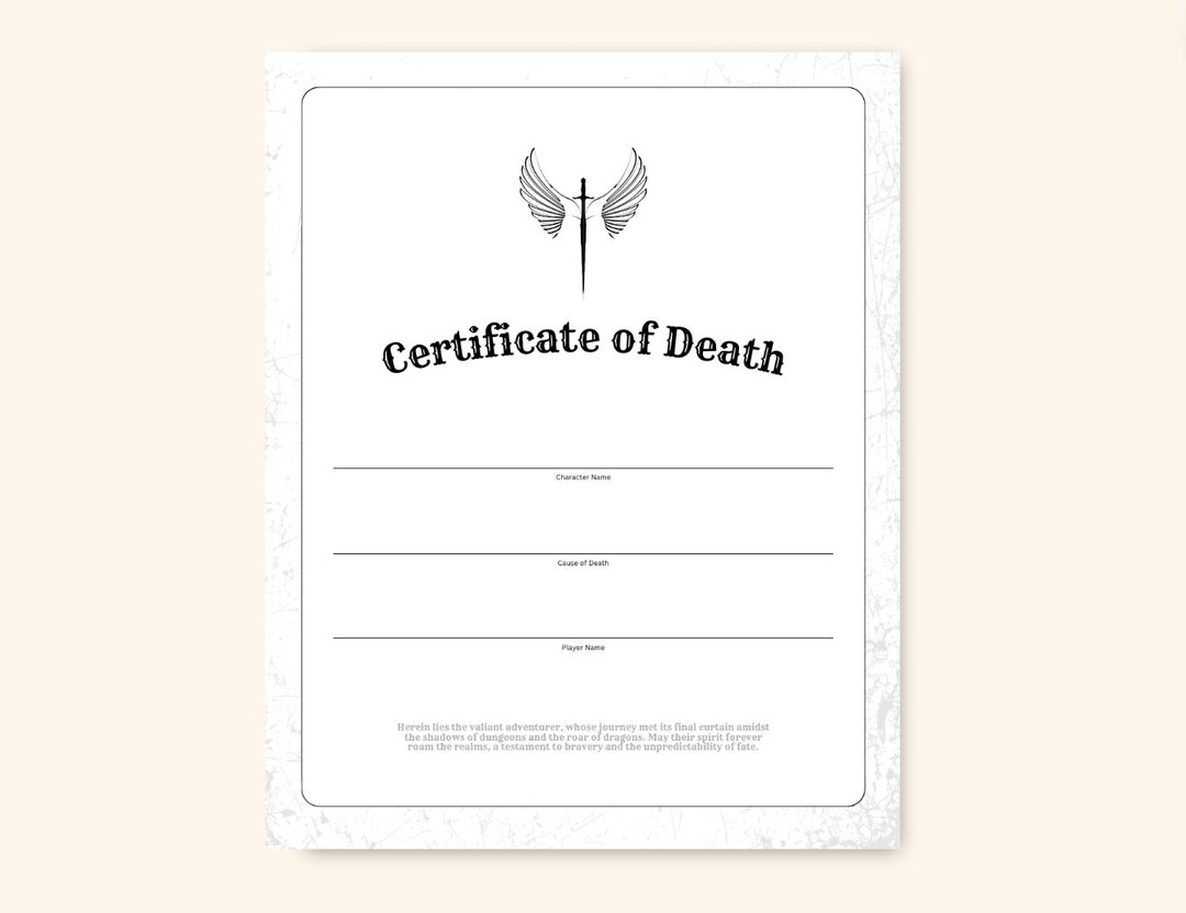 Dnd Death Certificate Sheets Gamer Gift Idea Set of Storyline Enhancer ...
