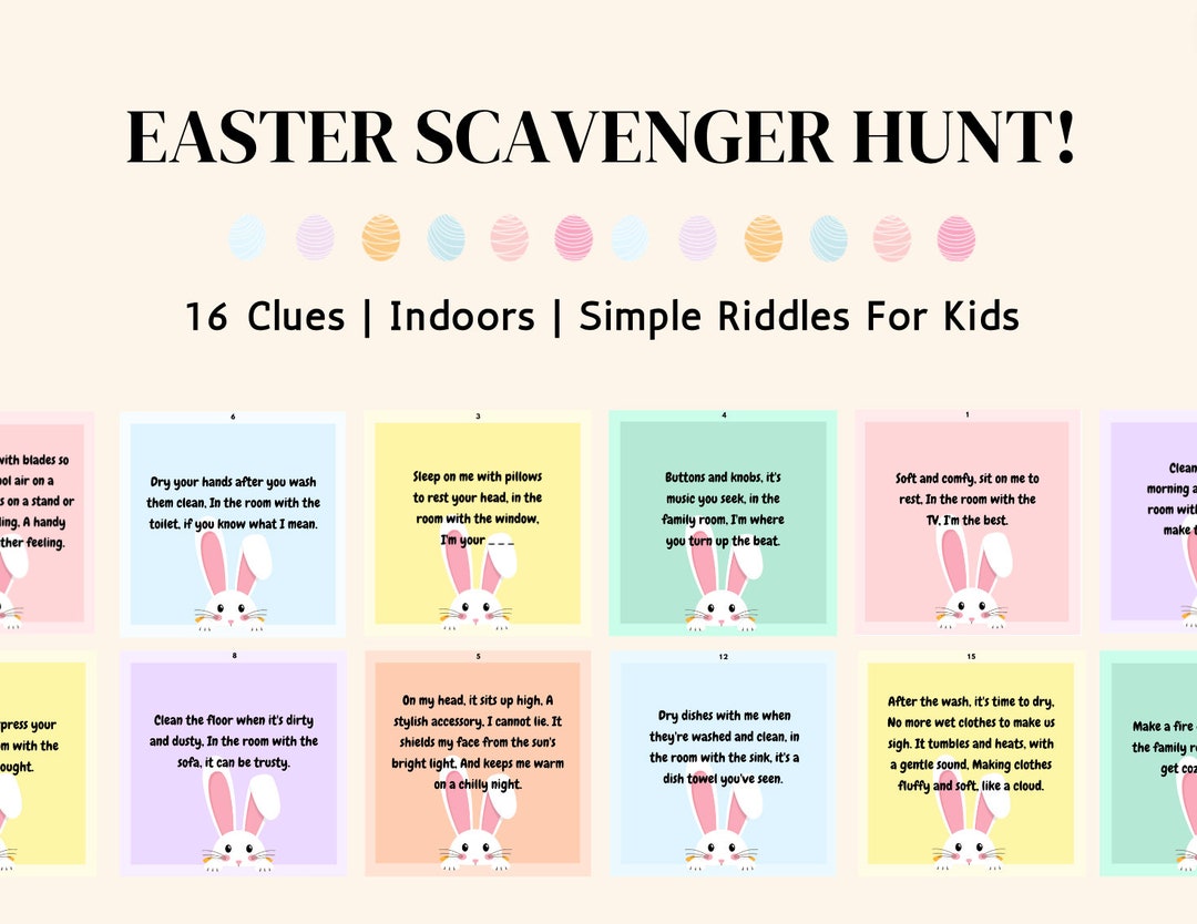 Bunny Theme Easter Scavenger Hunt | Indoor Kids Scavenger Hunt | Easter ...