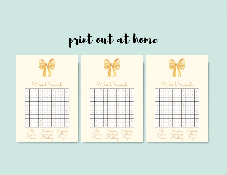 Coquette Word Search Activity Gold Party Games Elegant Bow Theme Tea ...